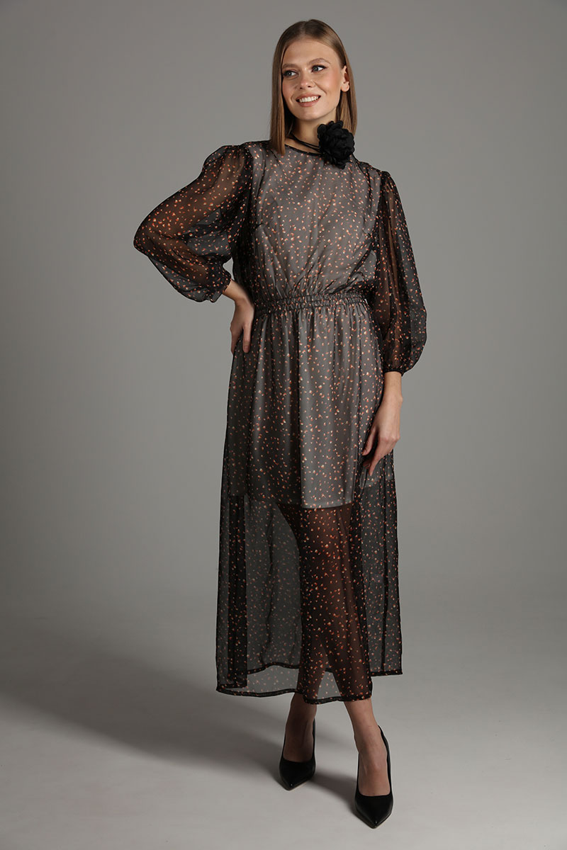 Купить платья миди NikVa 407 черный, "брызги" - Описание, фото, цена