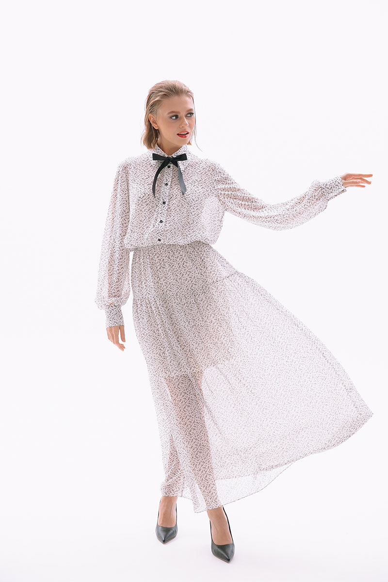 Купить платья макси NikVa 408.2 белый, черный цветочек - Описание, фото, цена