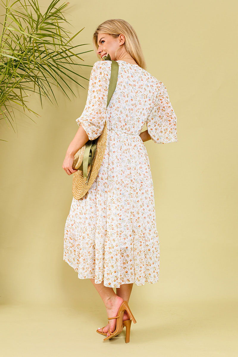 Купить платья миди NikVa 366.3d молоко + рыжие цветы - Описание, фото, цена