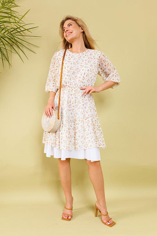 Купить платья мини NikVa 366.3 молоко + рыжие цветы - Описание, фото, цена